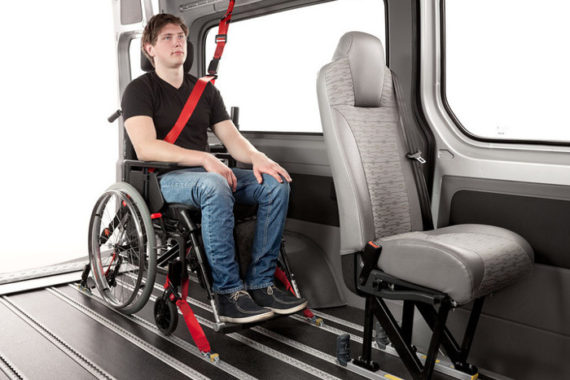 4-point webbing tie-down with occupant restraint - Tripod Mobility